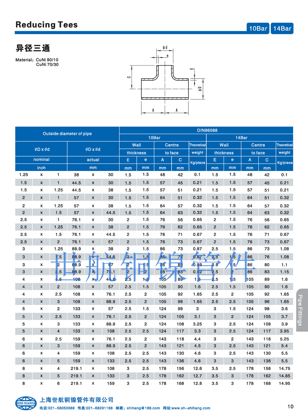 B10 BFe10-1.6-1 C70600 铜镍异径三通 DIN 86088 - 世航铜镍管件